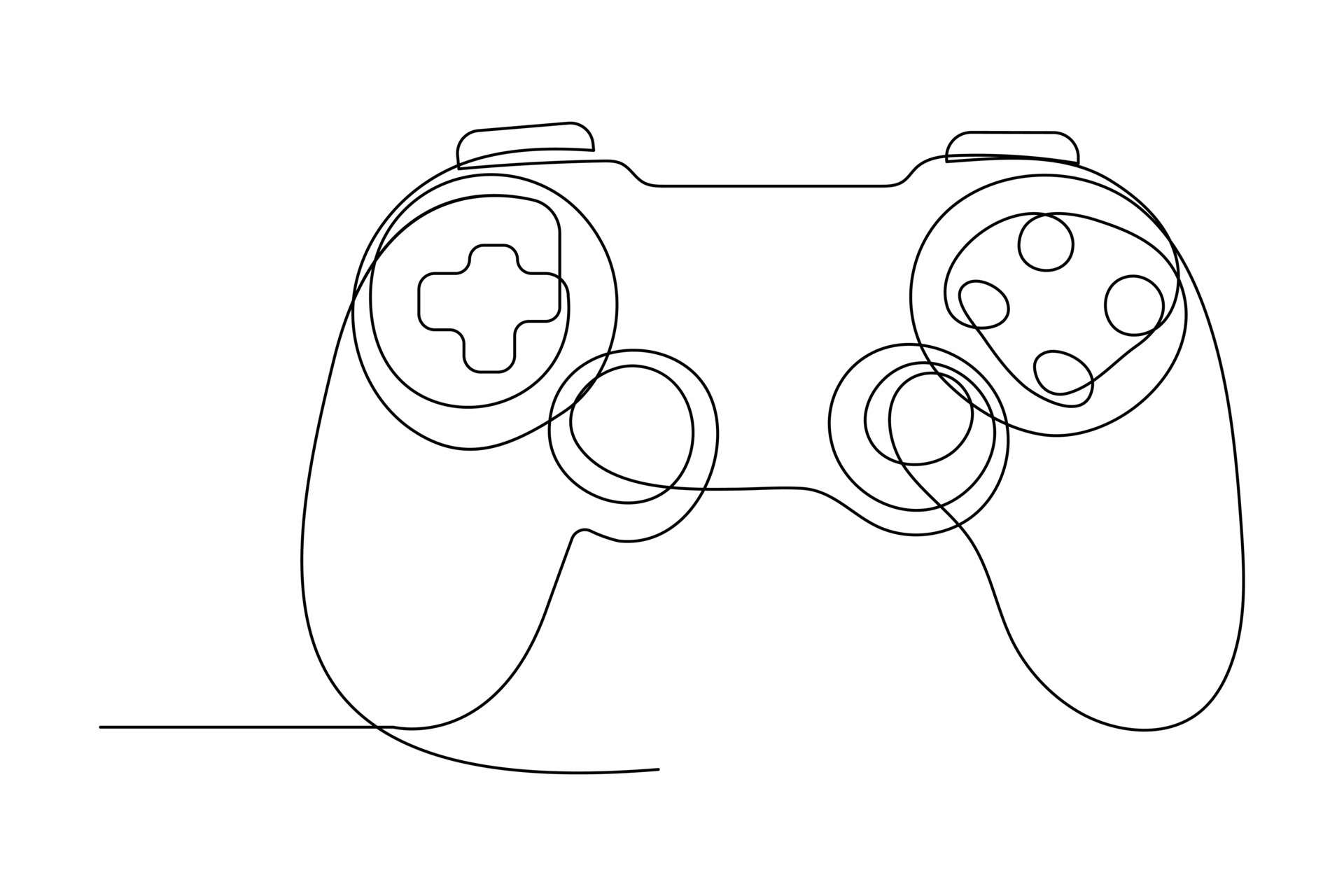 Continuous One Line Drawing Of Game Stick Joystick Gaming Controller Outline Vector