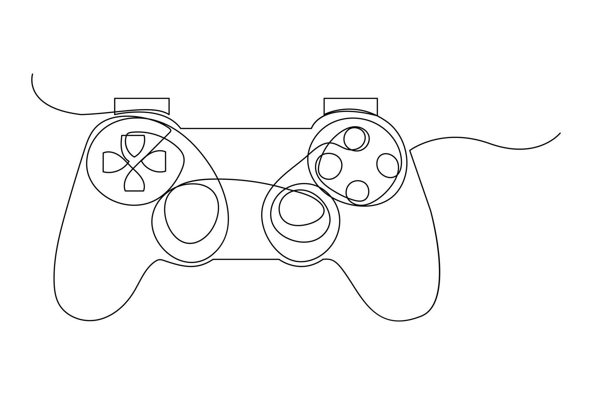 Continuous One Line Drawing Of Game Stick Joystick Gaming Controller Outline Vector