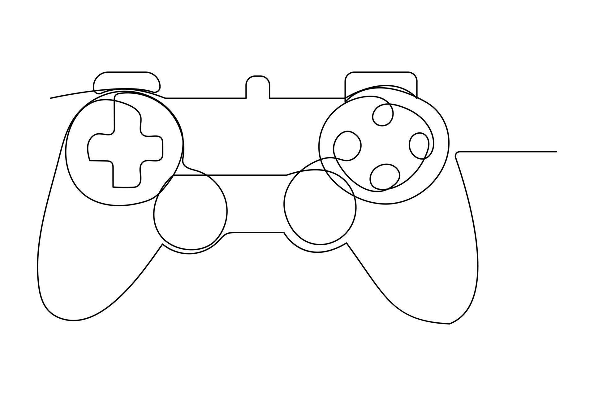 Continuous One Line Drawing Of Game Stick Joystick Gaming Controller Outline Vector