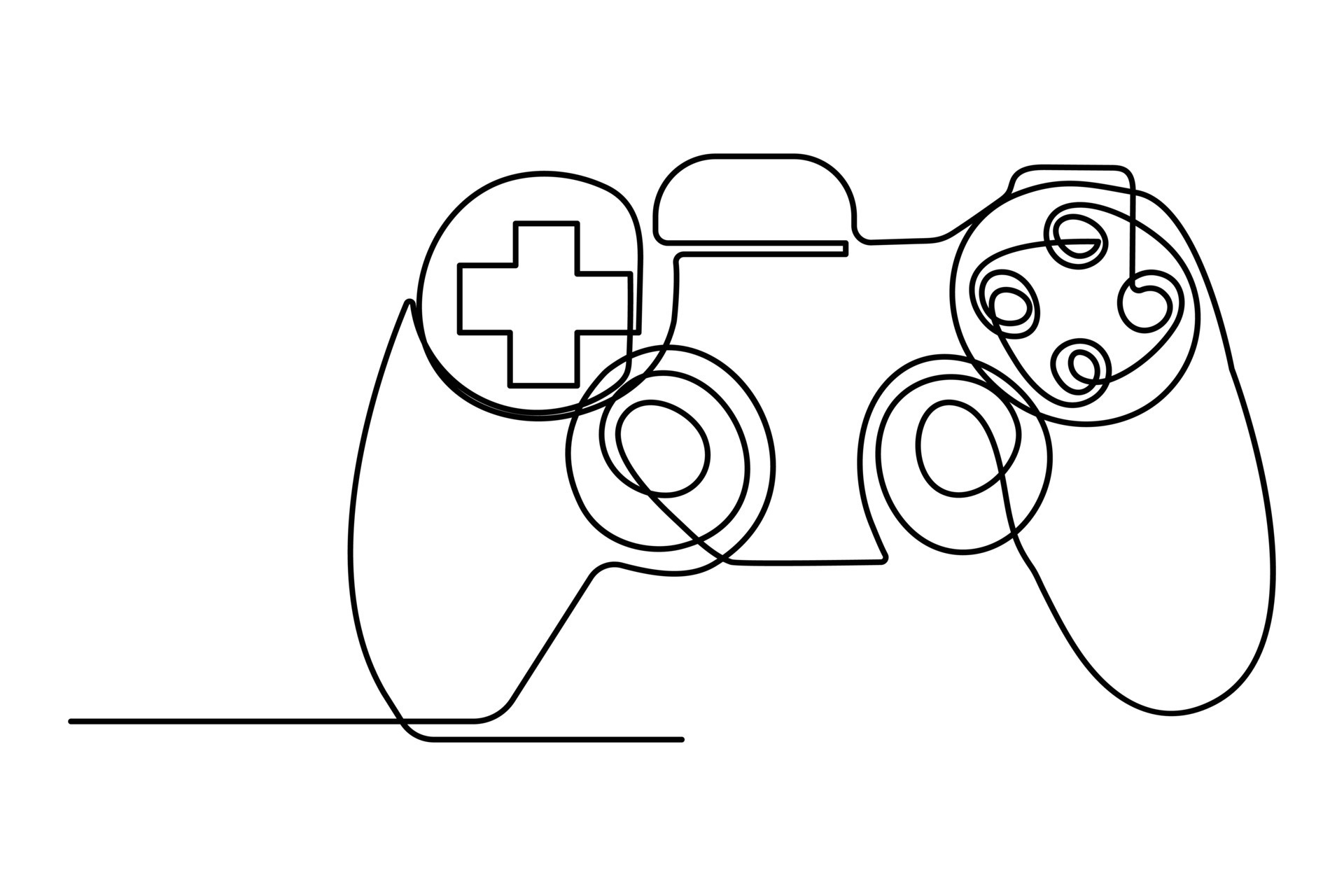 Continuous One Line Drawing Of Game Stick Joystick Gaming Controller Outline Vector