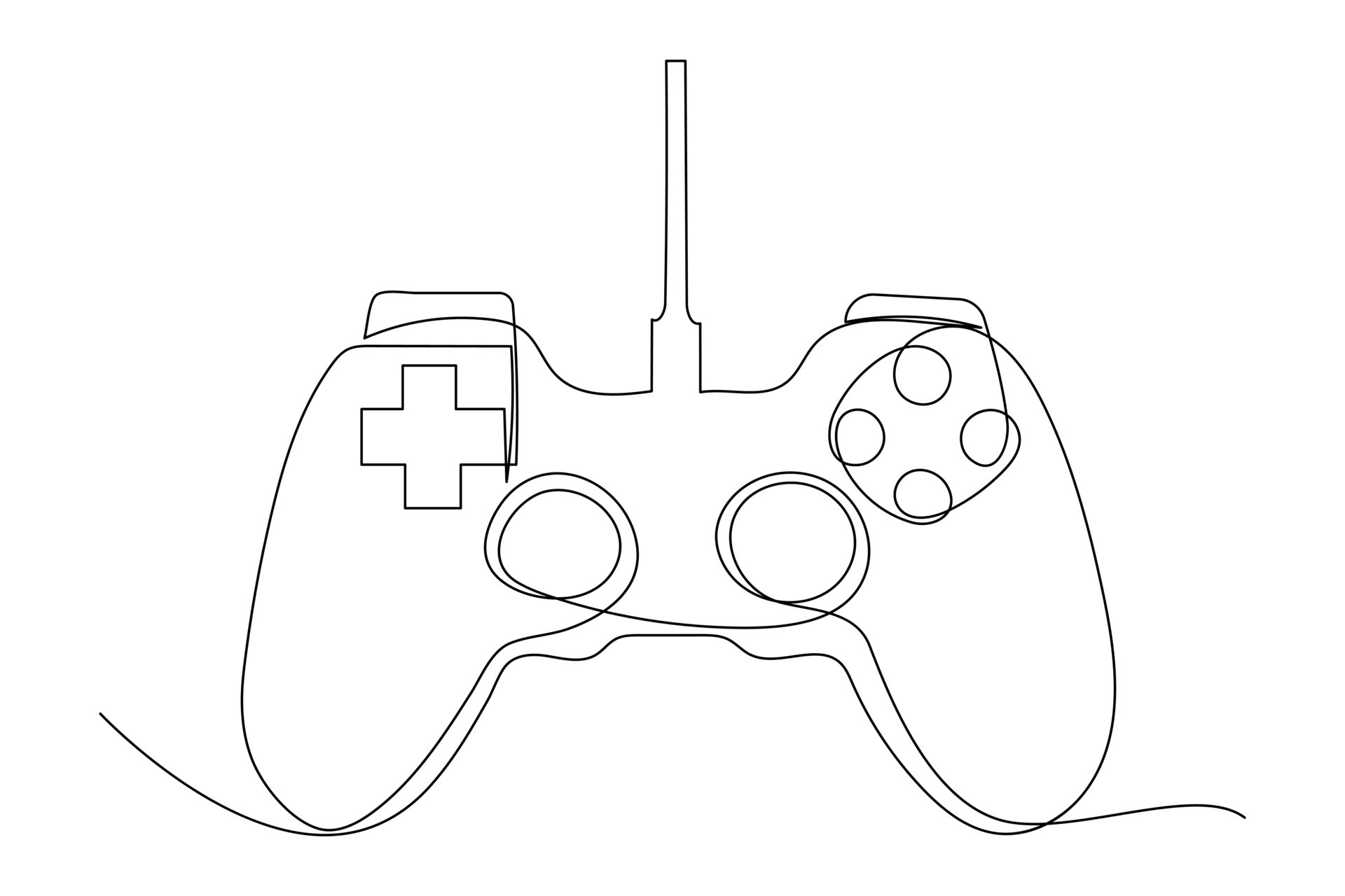Continuous One Line Drawing Of Game Stick Joystick Gaming Controller Outline Vector