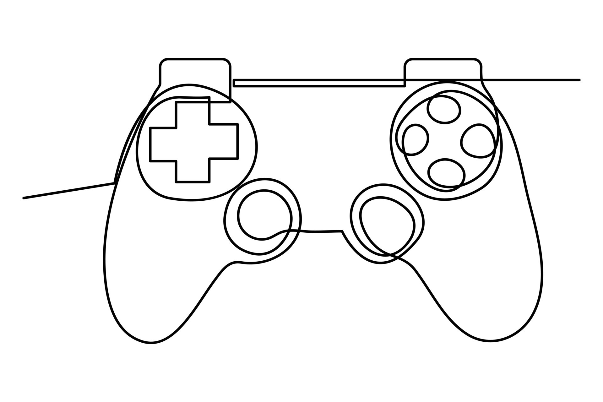 Continuous One Line Drawing Of Game Stick Joystick Gaming Controller Outline Vector