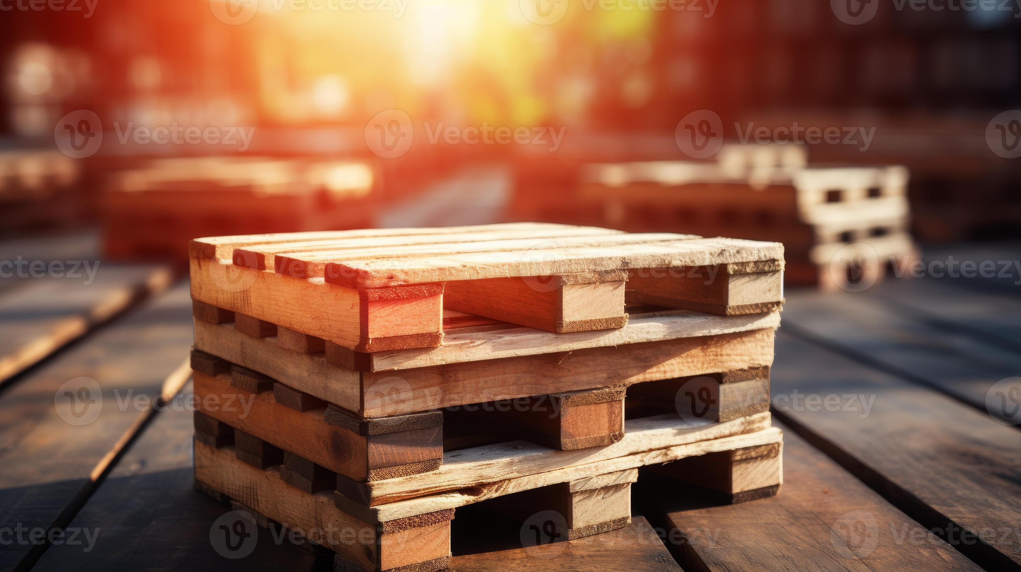 AI generated Wooden pallet stack in industrial warehouse, cargo ...