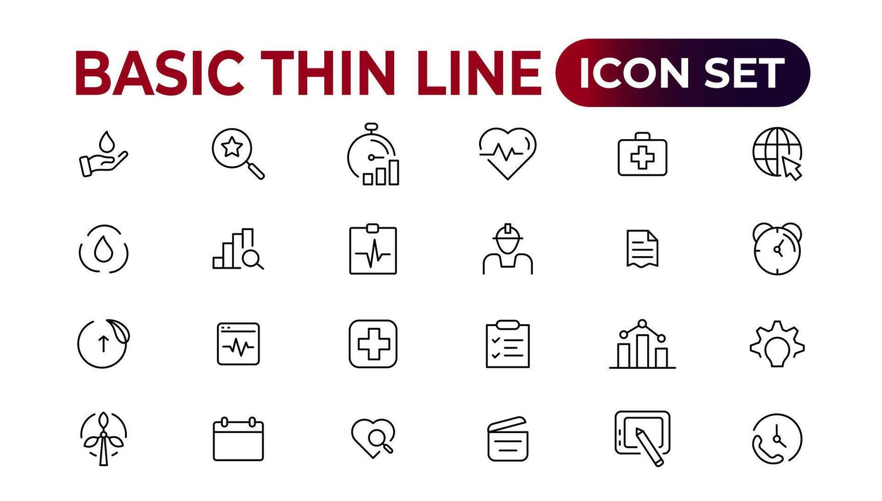 Basic thin line icon for office and web. outline icon set collection ...