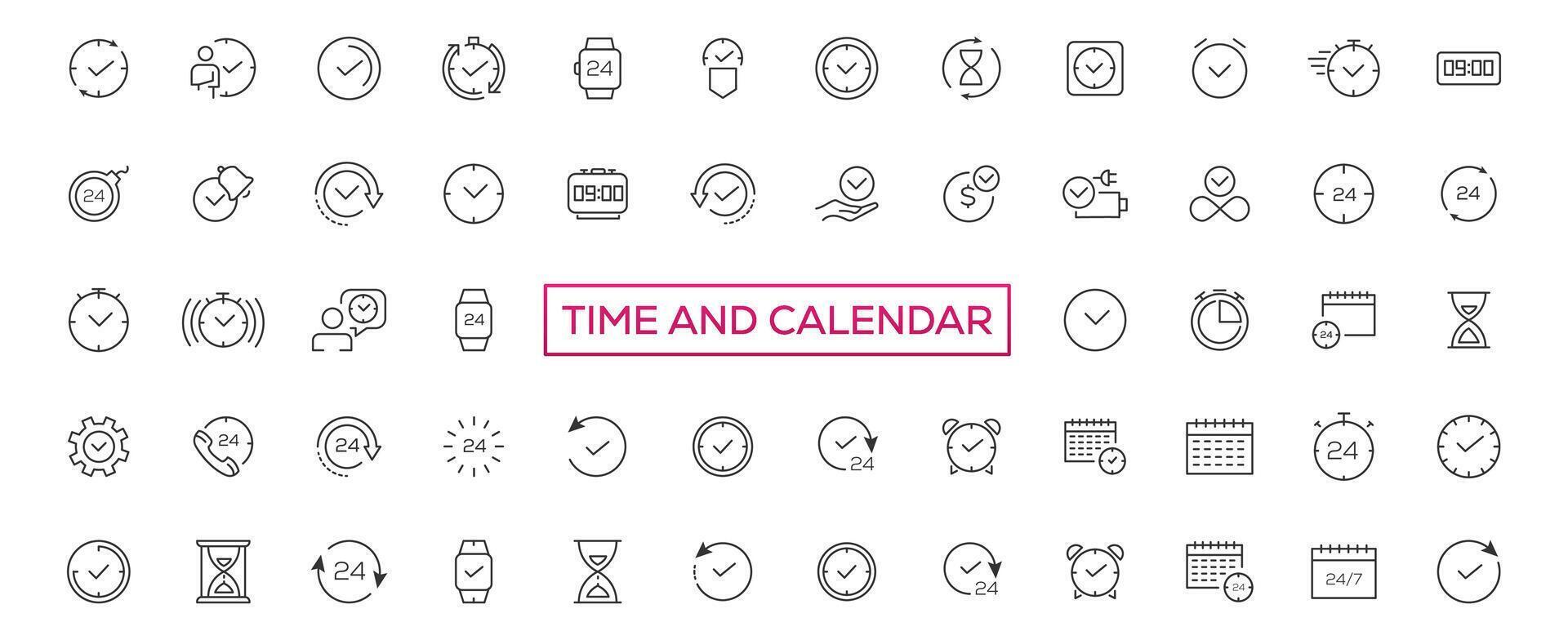 Time and clock, calendar, timer line icons. Vector linear icon set 42056600 Vector Art at Vecteezy