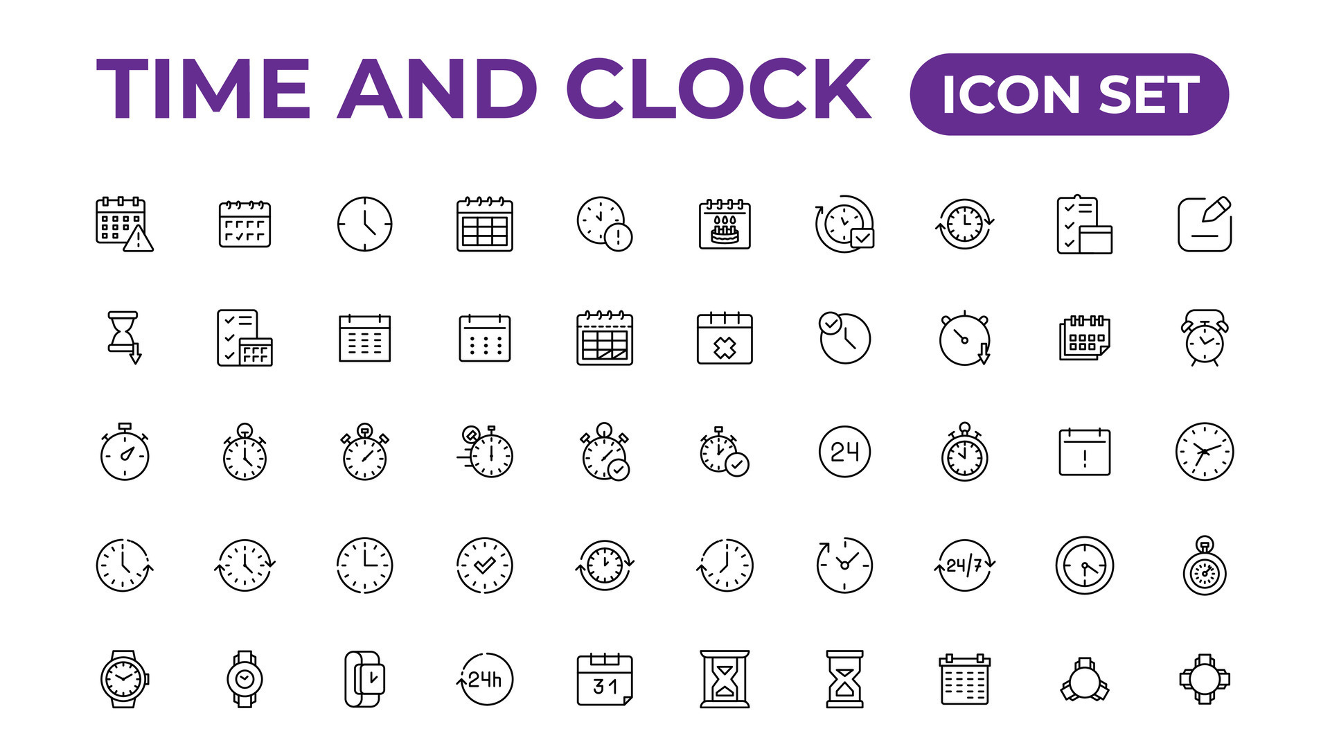 Time And Clock Calendar Timer Line Icons Vector Linear Icon Set 42056700 Vector Art At Vecteezy