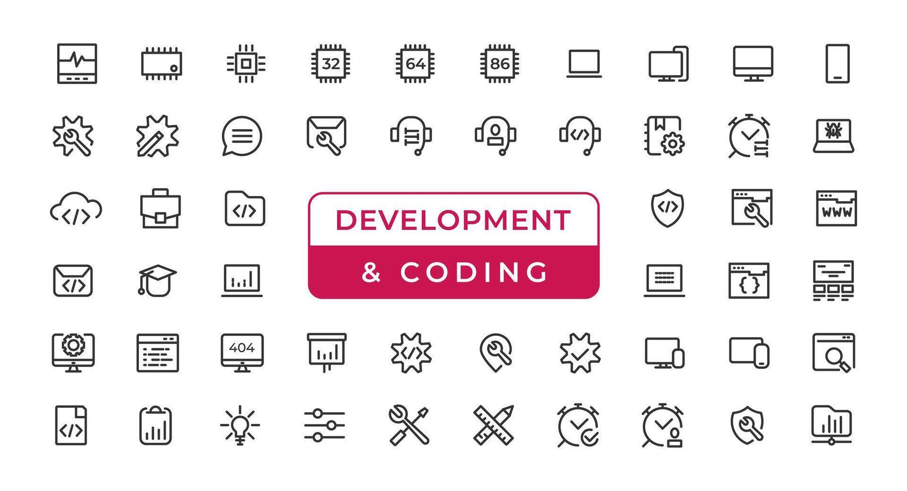 Set of web Development and Coding icons. Line art style icons bundle ...