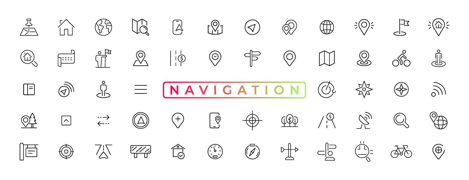 Navigation Location Gps Elements Thin Line Web Icon Set Outline Icons Collection Simple