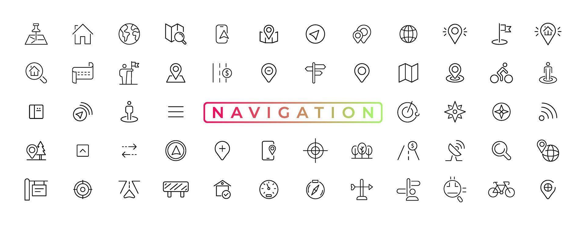 Navigation, location, GPS elements - thin line web icon set. Outline icons collection. Simple ...