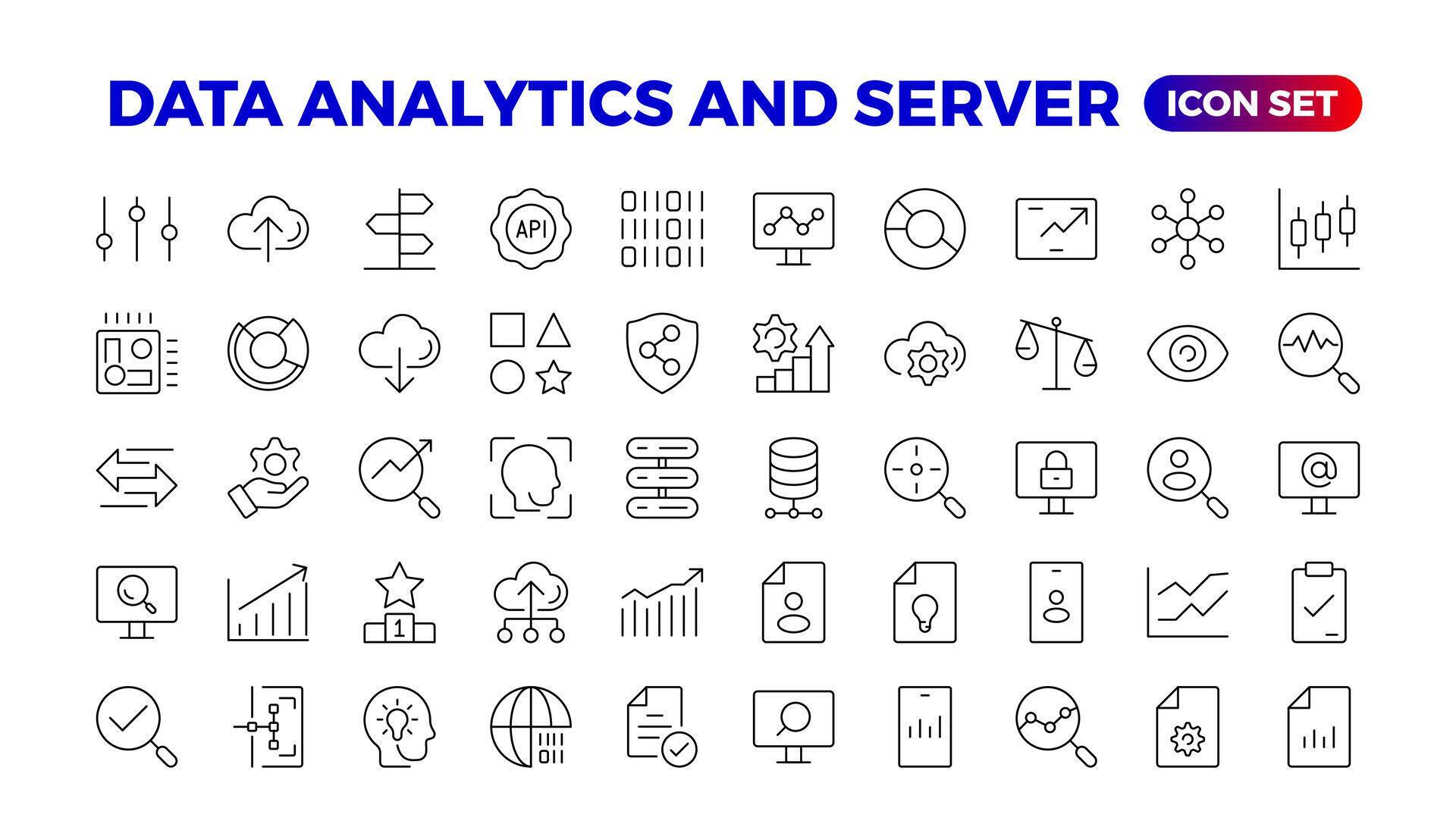 Data Analysis Statistics Analytics Minimal Thin Line Web Icon Set Outline Icons Collection