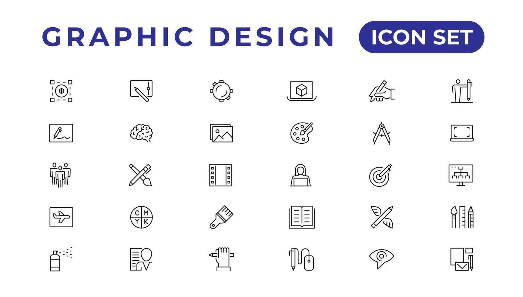 Set of thin line icons of graphic design. Simple linear icons in a ...