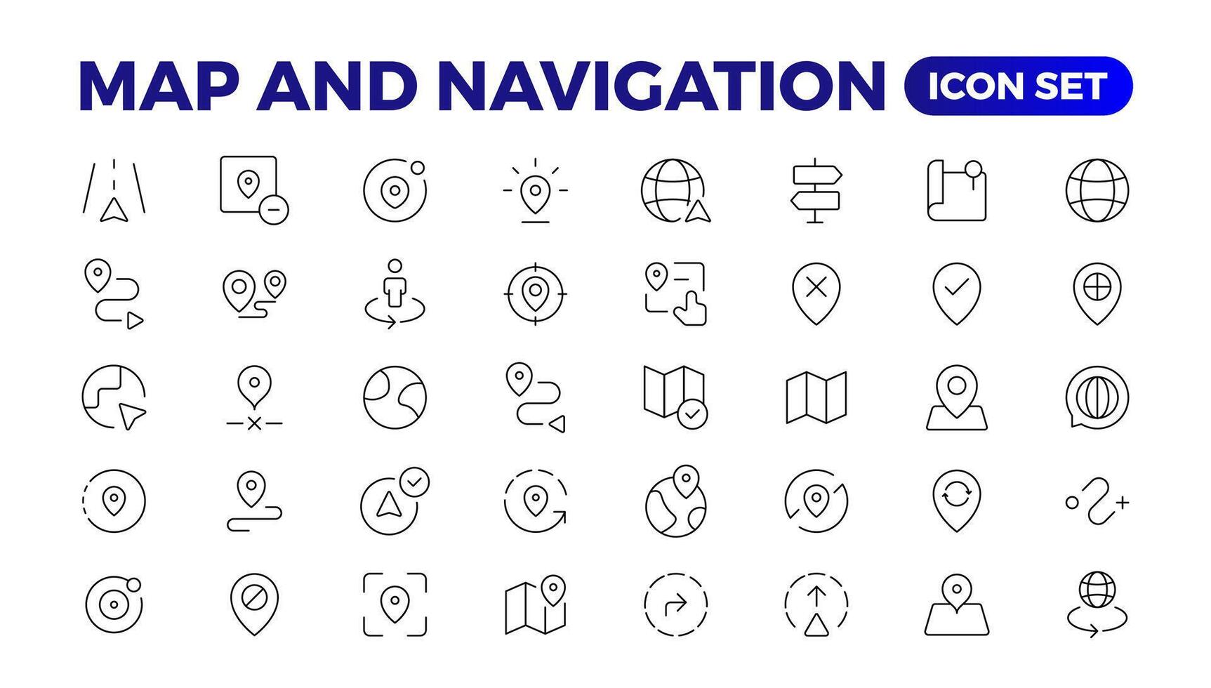 Navigation Line Icons vector. symbol of map location. Map place marker. pointer GPS location ...