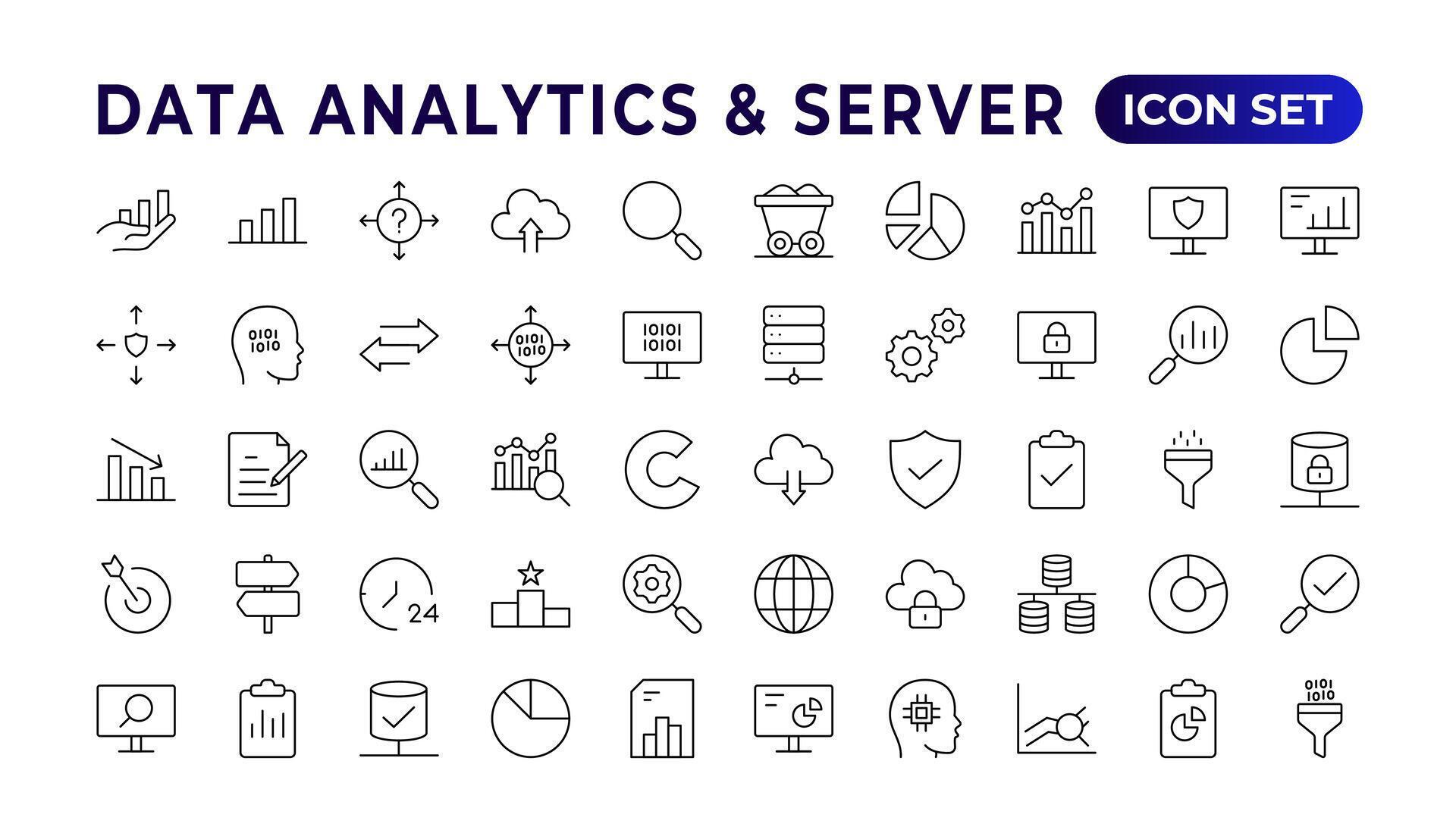 Data Analysis Statistics Analytics Minimal Thin Line Web Icon Set Outline Icons Collection