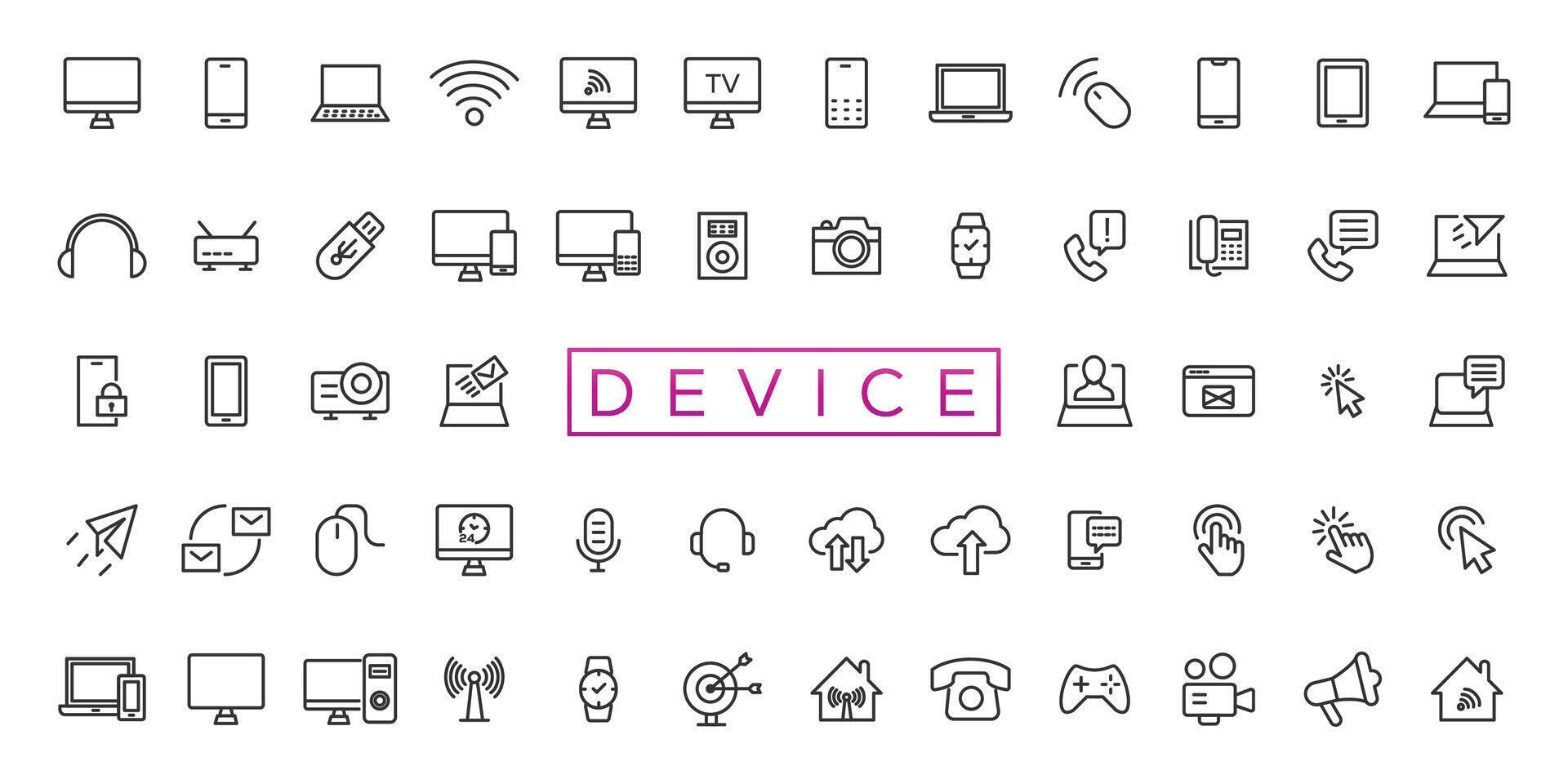 Device and technology line icon set. Electronic devices and gadgets, computer, equipment and ...