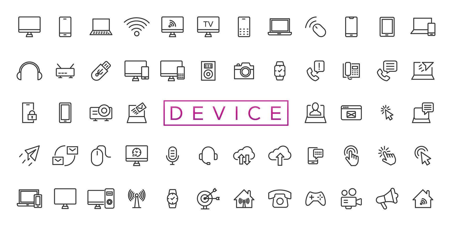Device and technology line icon set. Electronic devices and gadgets, computer, equipment and ...