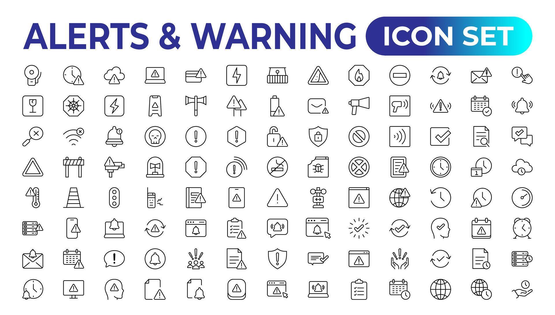 Set of alerts and warning Icons. Simple line art style icons pack ...