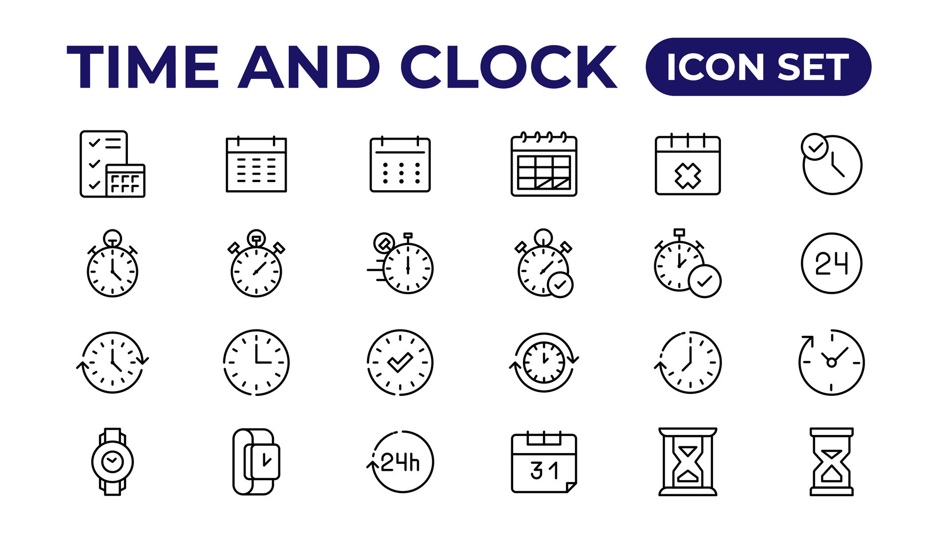 Time And Clock Calendar Timer Line Icons Vector Linear Icon Set