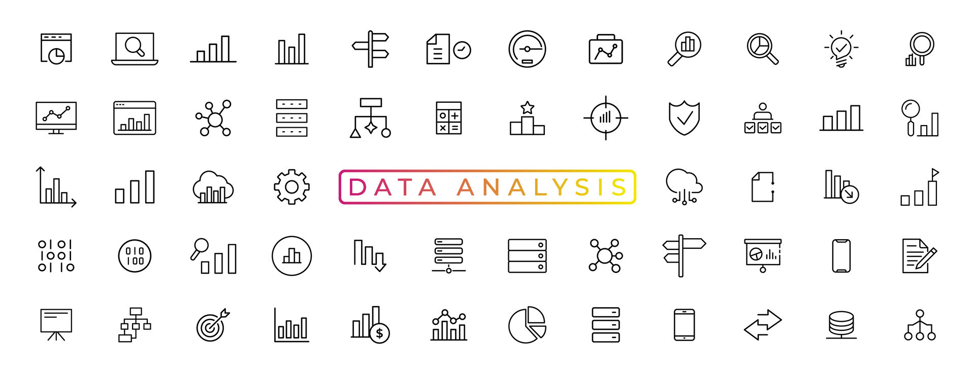 Big data analysis thin line icon set. Data processing outline ...