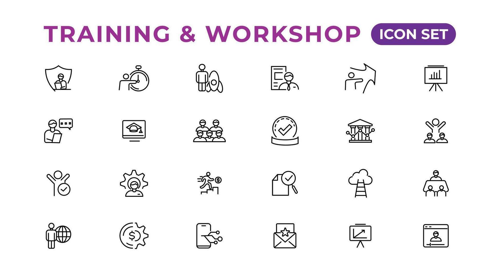 Training and workshop linear icons collection.Set of thin line web icon set, simple line icons ...