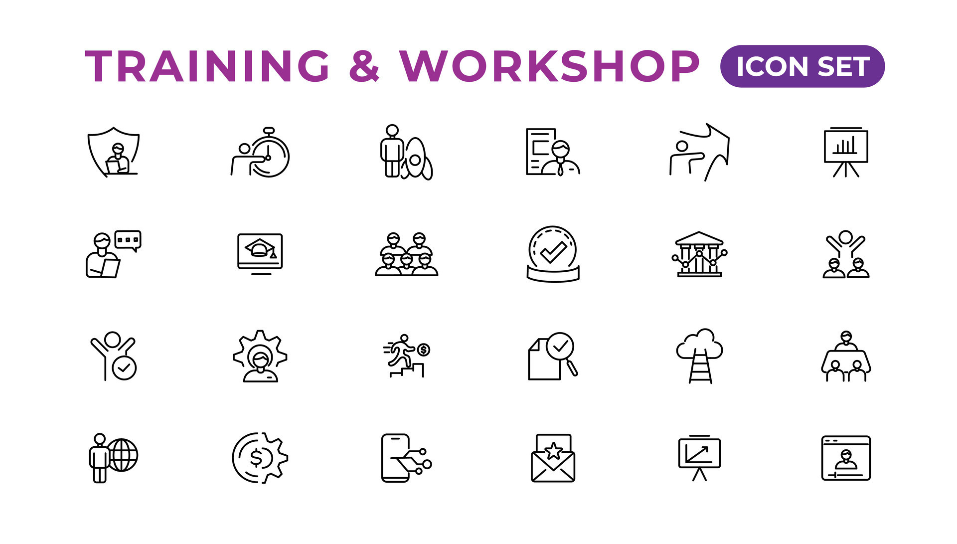 Training and workshop linear icons collection.Set of thin line web icon set, simple line icons ...
