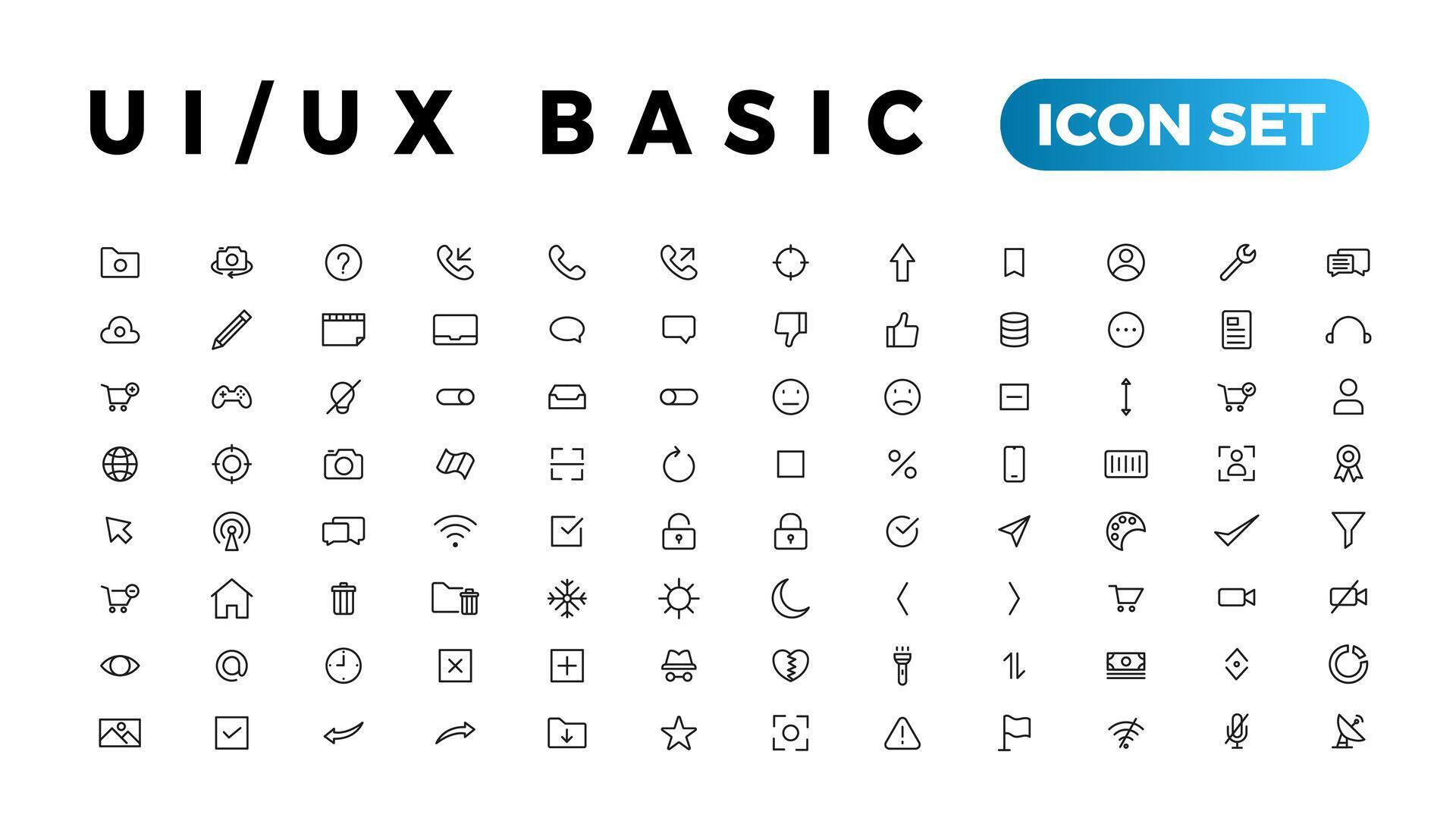 Basic User Interface Essential Set Ui Ux Line Outline Icons For App