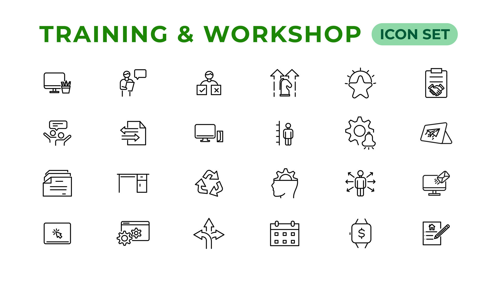 Training and workshop linear icons collection.Set of thin line web icon set, simple line icons ...