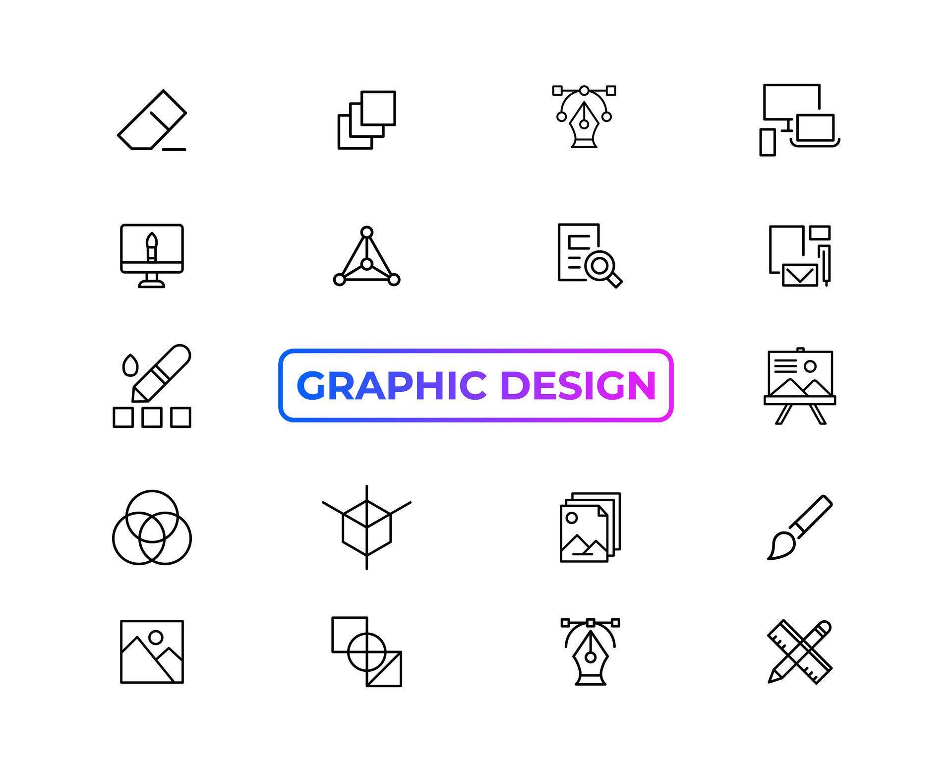 Set of thin line icons of graphic design. Simple linear icons in a modern style flat, Creative ...