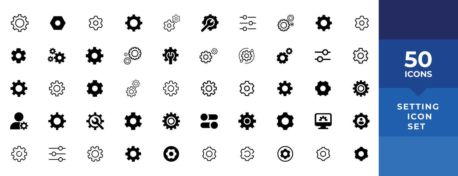 settings icon in different style vector illustration. two colored and ...