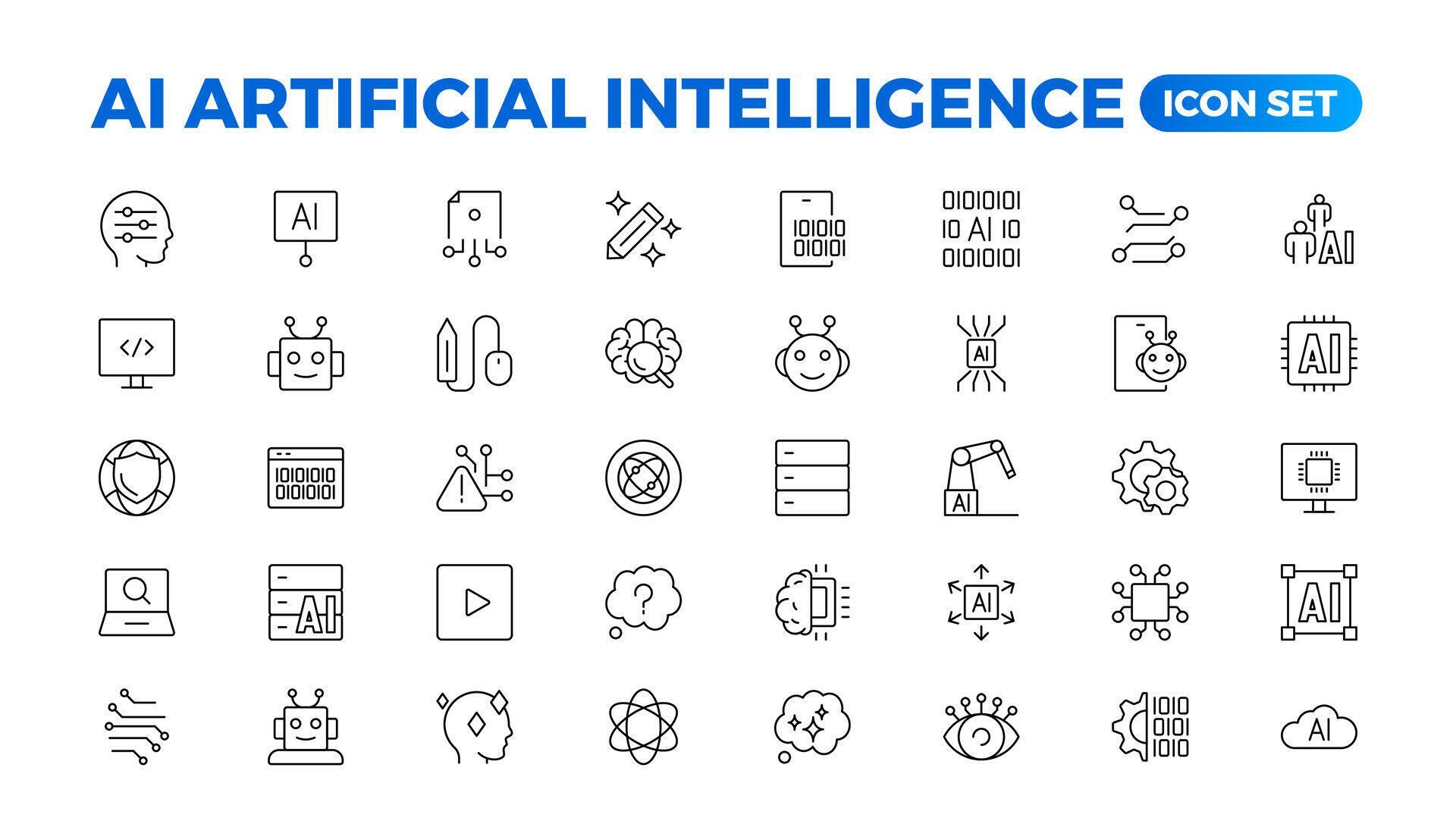 Set of Ai artificial intelligence icon set vector collection. AI ... Set of Ai artificial intelligence icon set vector collection. AI ...