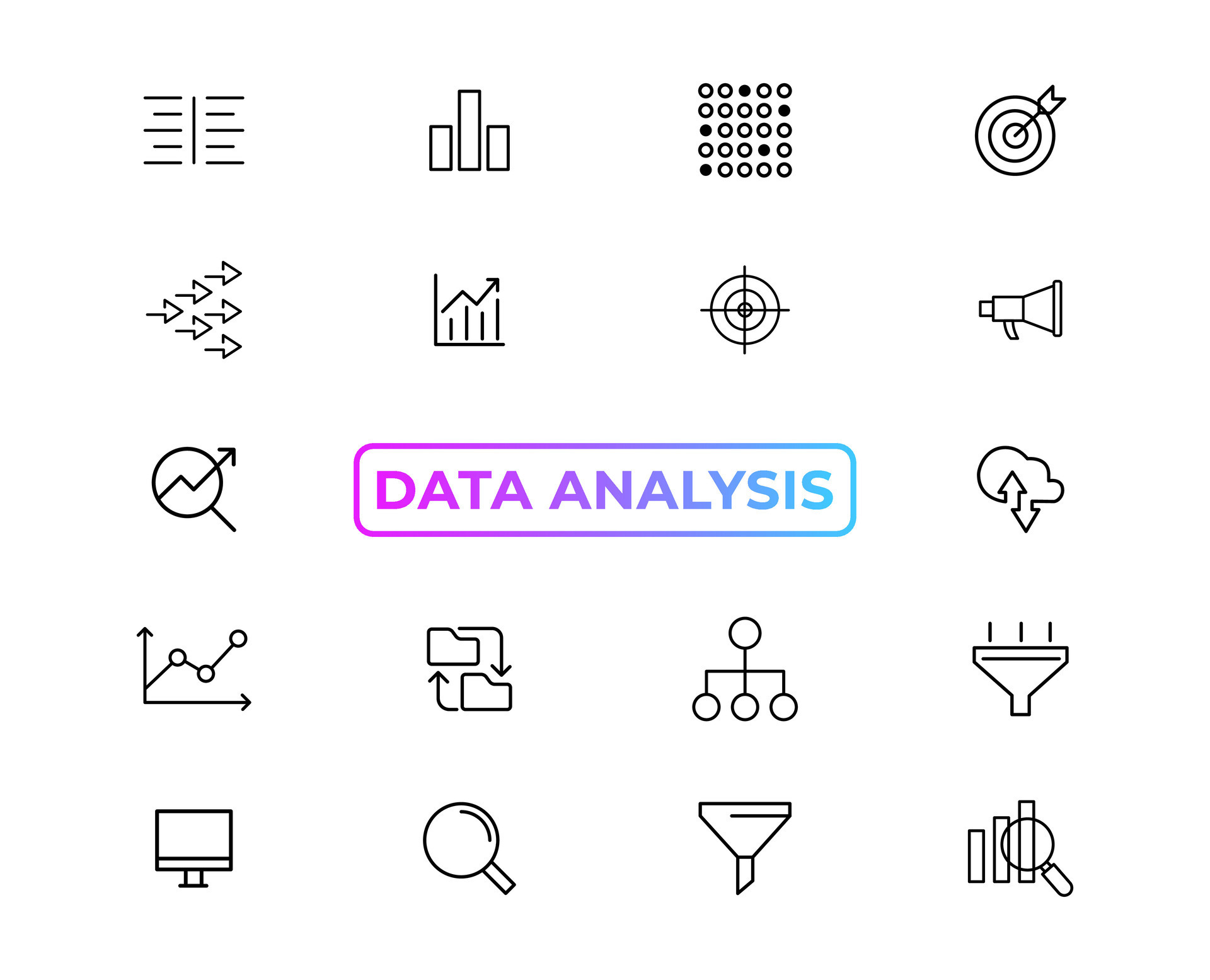 Big data analysis thin line icon set. Data processing outline ...