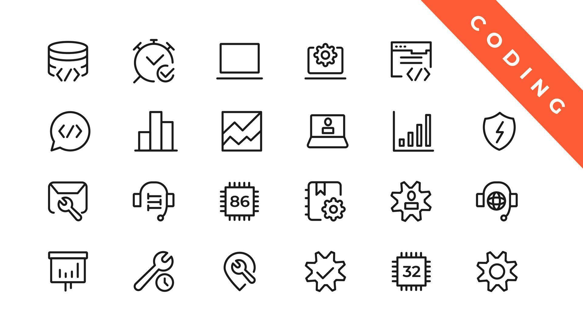 Set of web Development and Coding icons. Line art style icons bundle ...