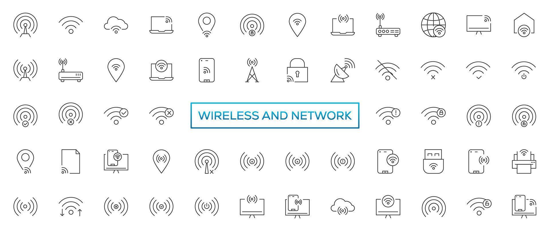 Wireless And Network Vector Line Icon Set Contains Linear Outline