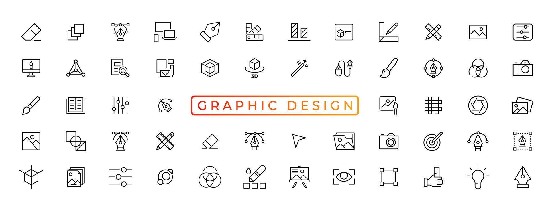 Set of thin line icons of graphic design. Simple linear icons in a modern style flat, Creative ...