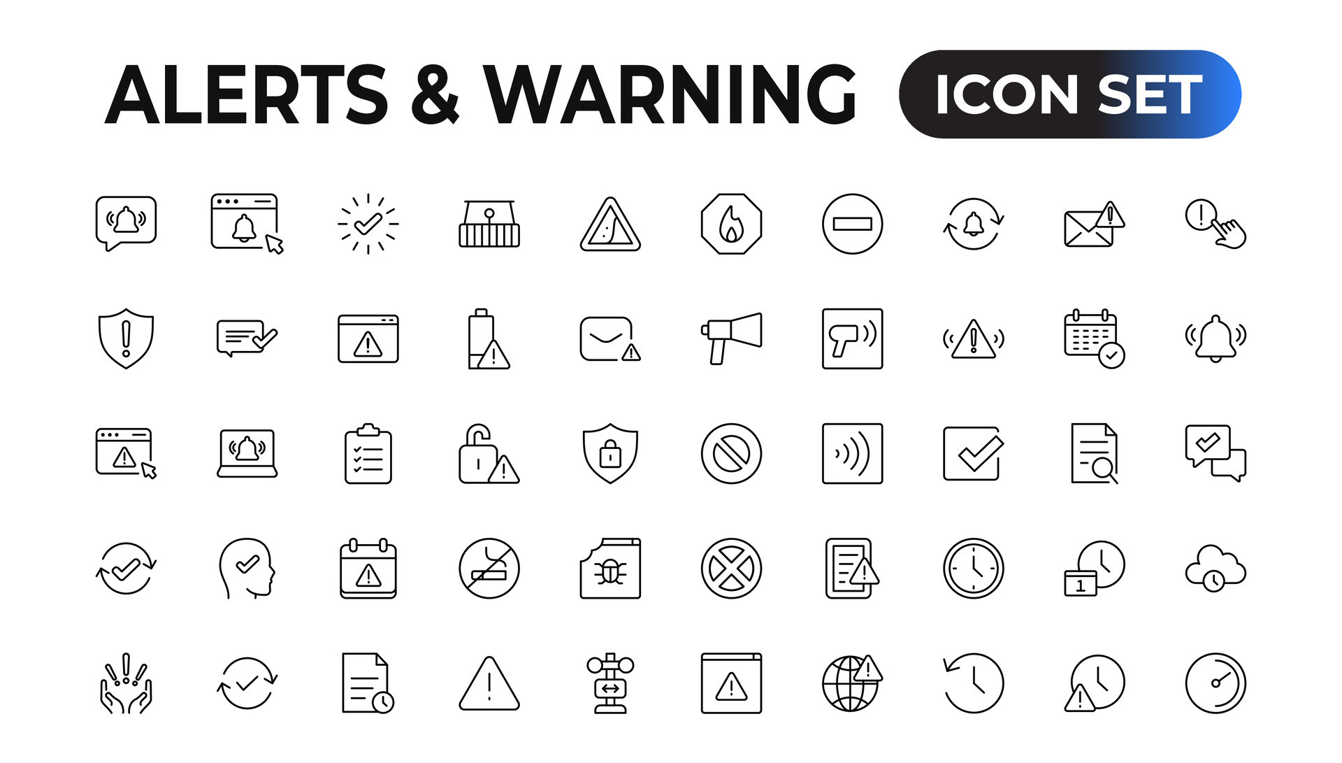 Set of alerts and warning Icons. Simple line art style icons pack ...