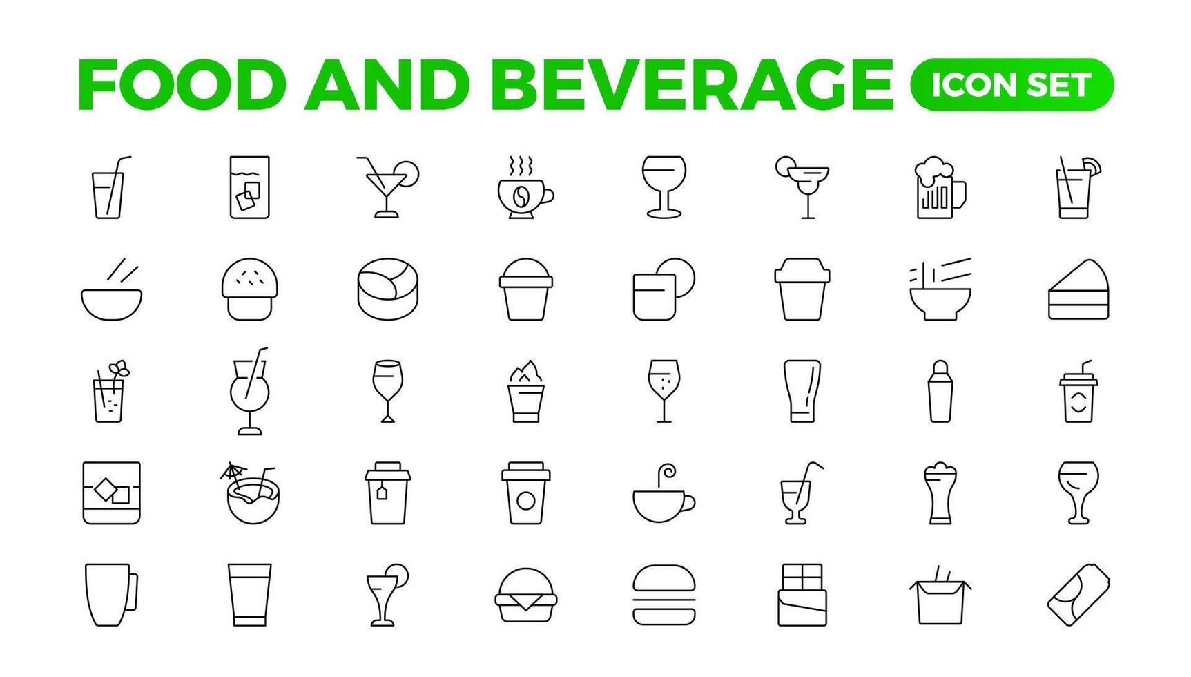 conjunto de contorno íconos relacionado a comida y beber. lineal icono recopilación. rápido ...