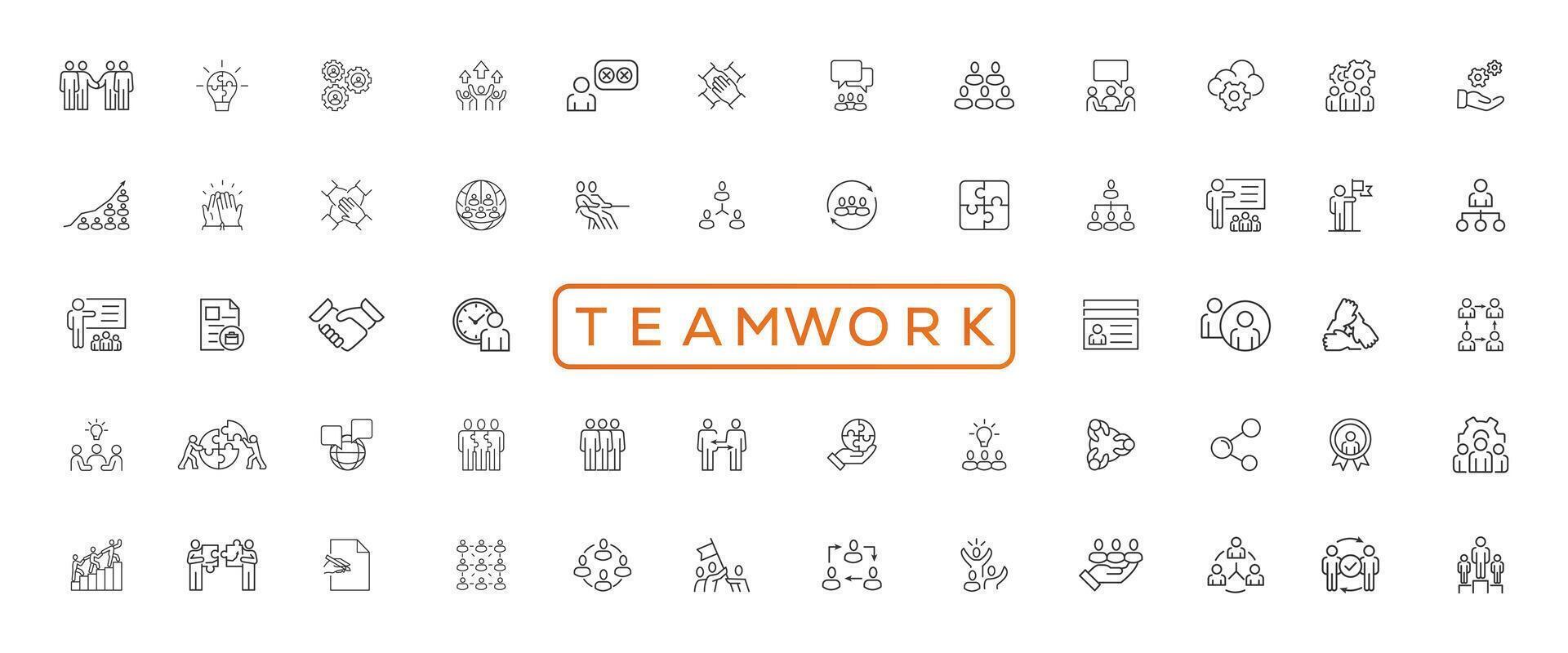 Business Teamwork Team Building Work Group And Human Resources Minimal Thin Line Web Icon Set