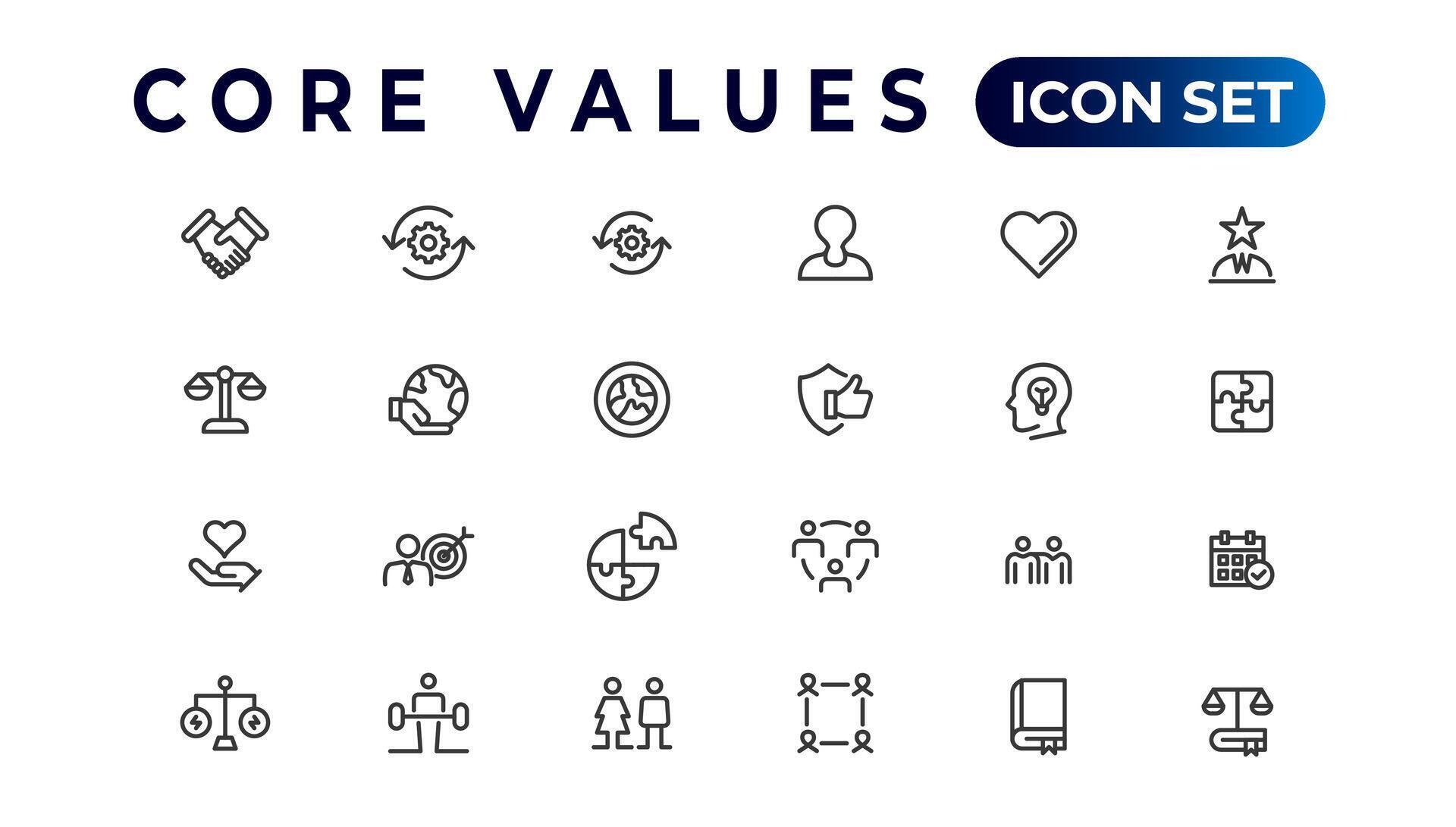 Core value icon banner collection. Containing innovation, goals ... Core value icon banner collection. Containing innovation, goals ...