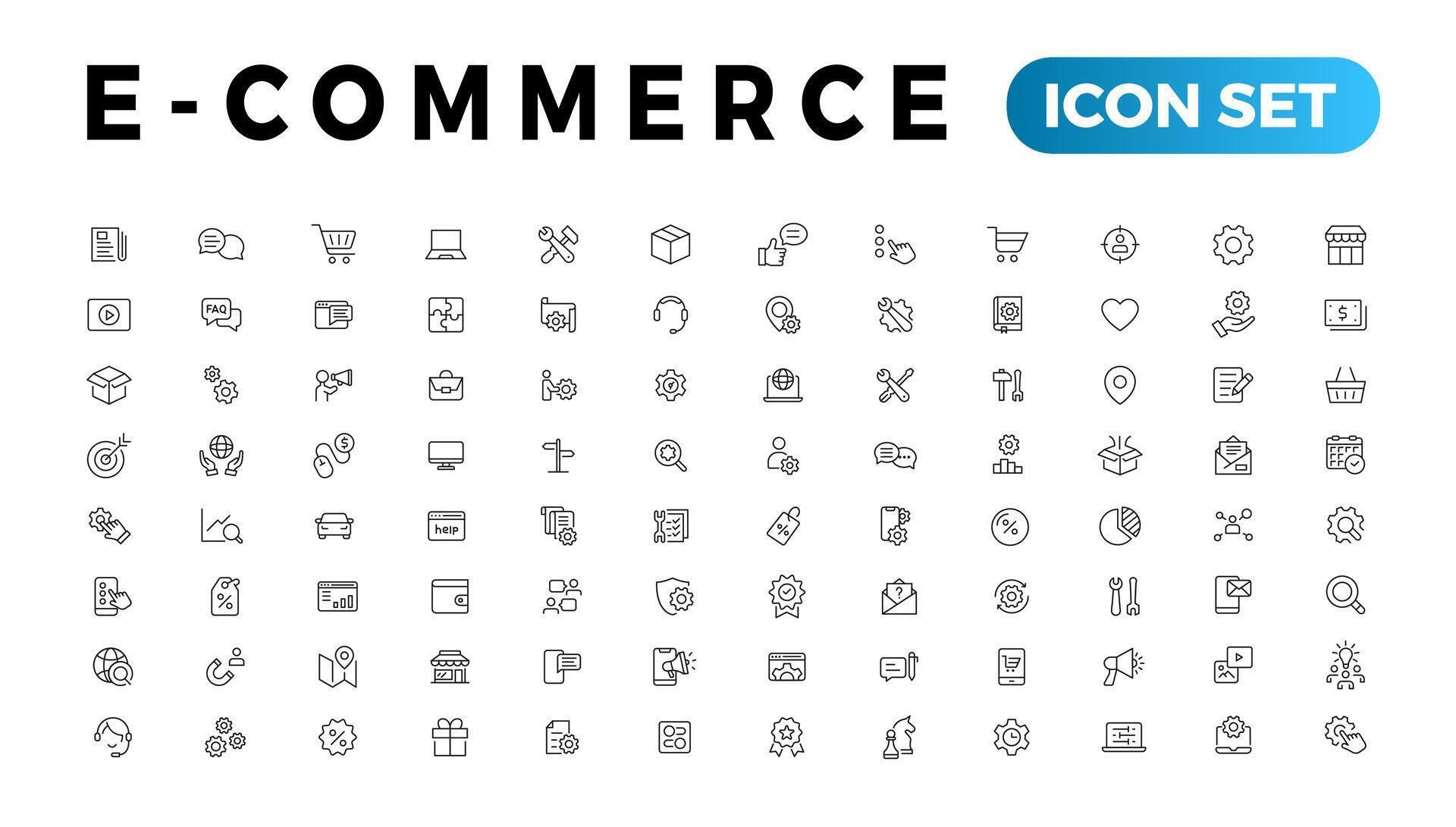 E-commerce icon set. Online shopping and delivery elements. E-business ...