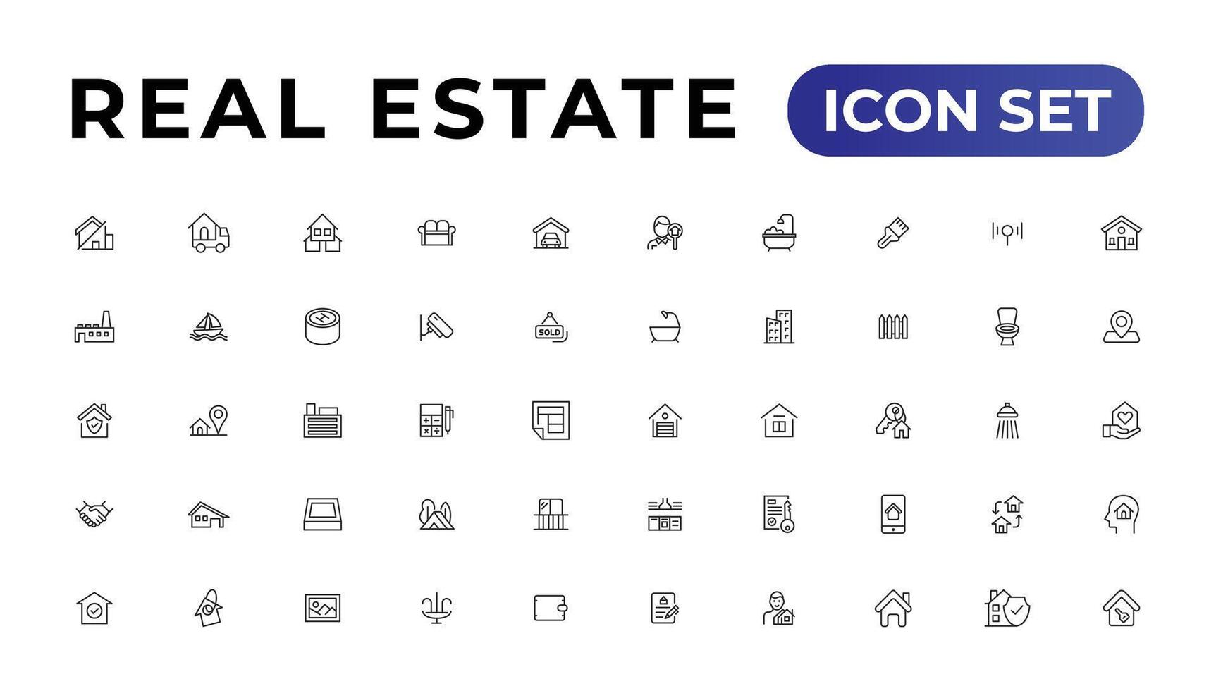 Real Estate minimal thin line web icon set. Included the icons as ...