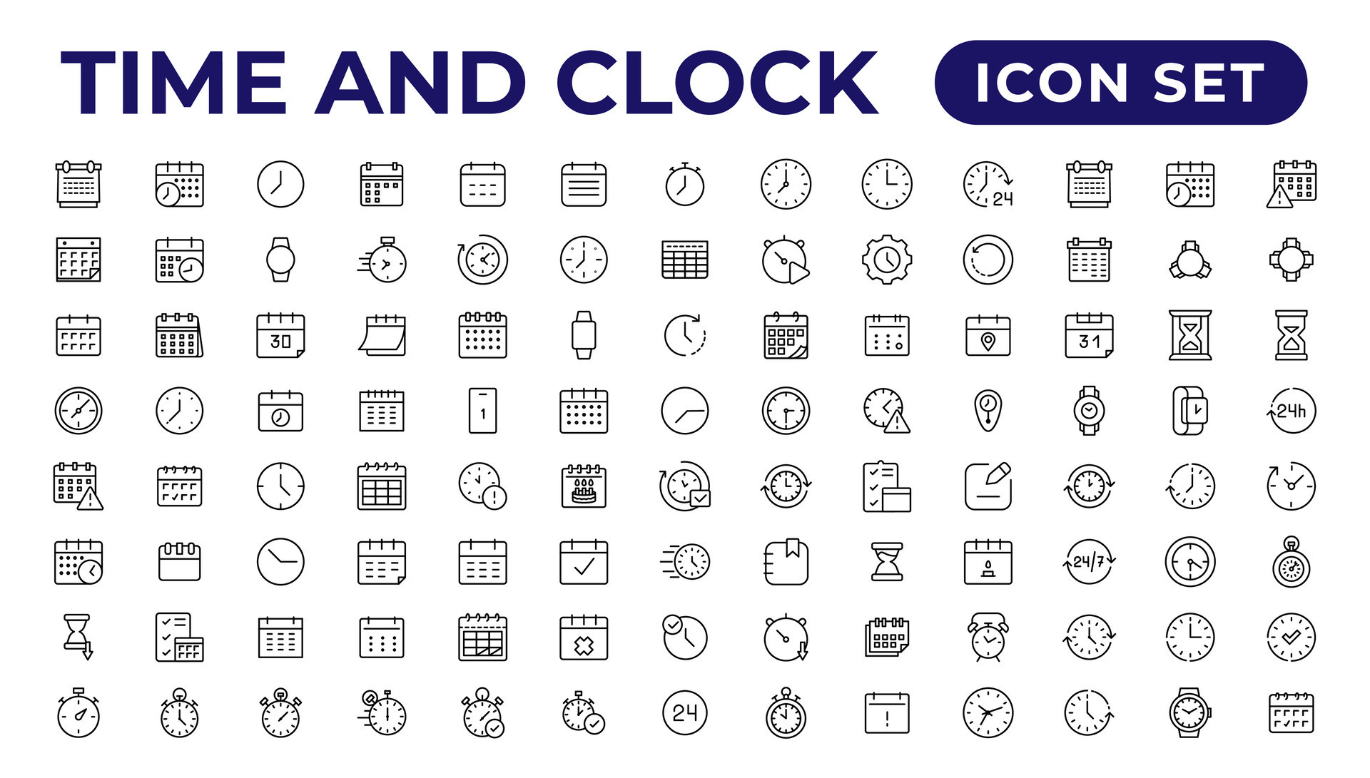 Time And Clock Calendar Timer Line Icons Vector Linear Icon Set