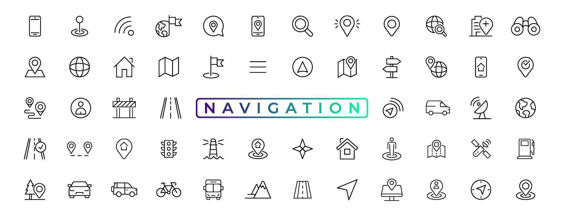 Navigation, location, GPS elements - thin line web icon set. Outline icons collection. Simple ...