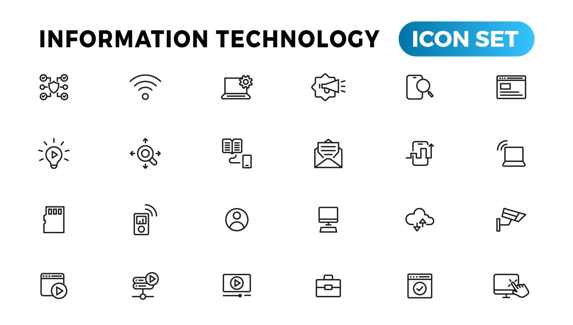 Information Technology Line Icons Collection Big Ui Icon Set In A Flat