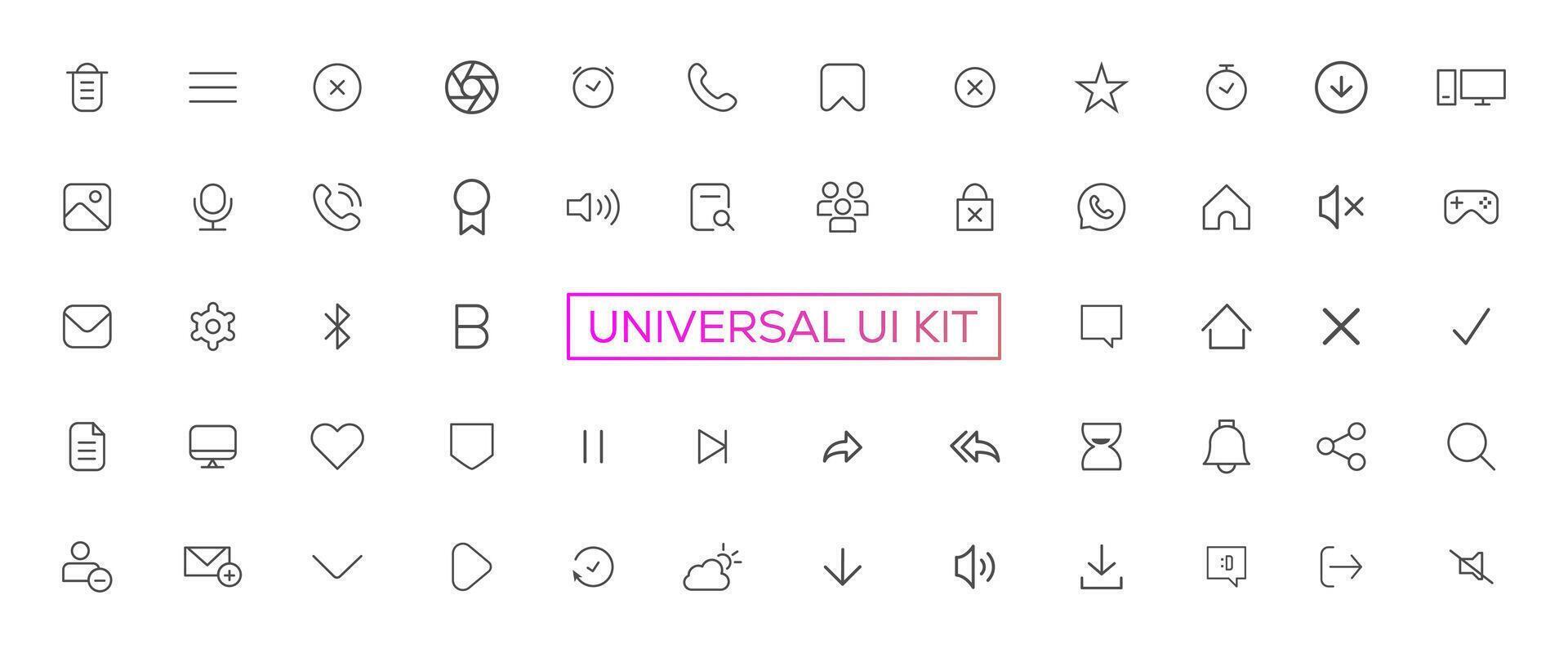 Minimalist And Simple Looking Ui Icons Set For Dark Light Mode Outline Isolated User Interface