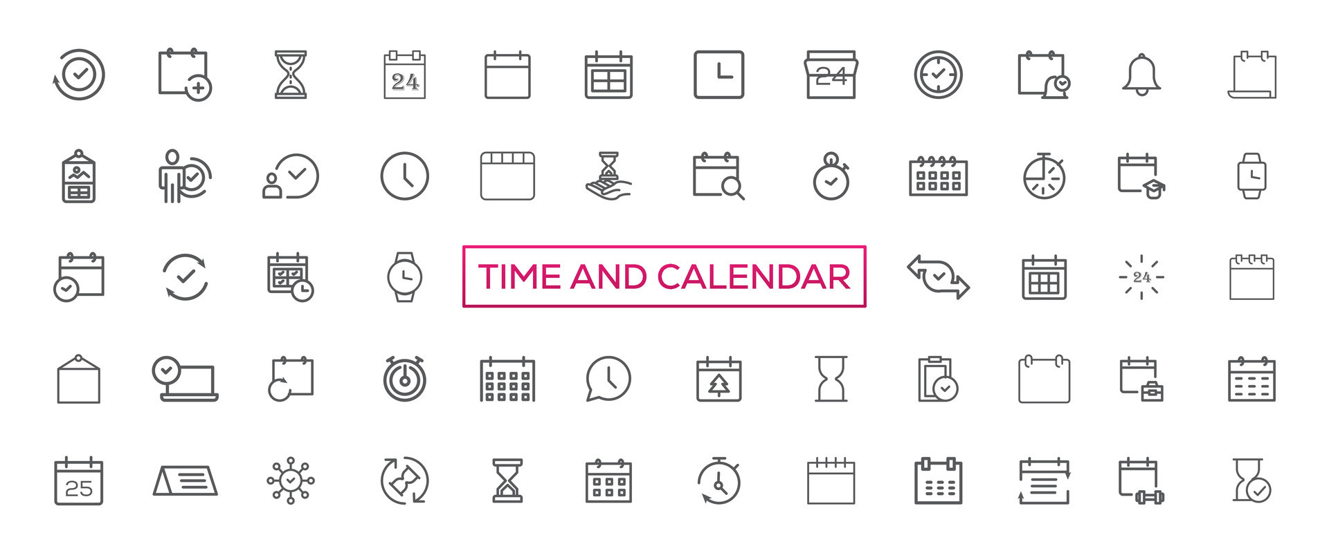 Time And Clock Calendar Timer Line Icons Vector Linear Icon Set
