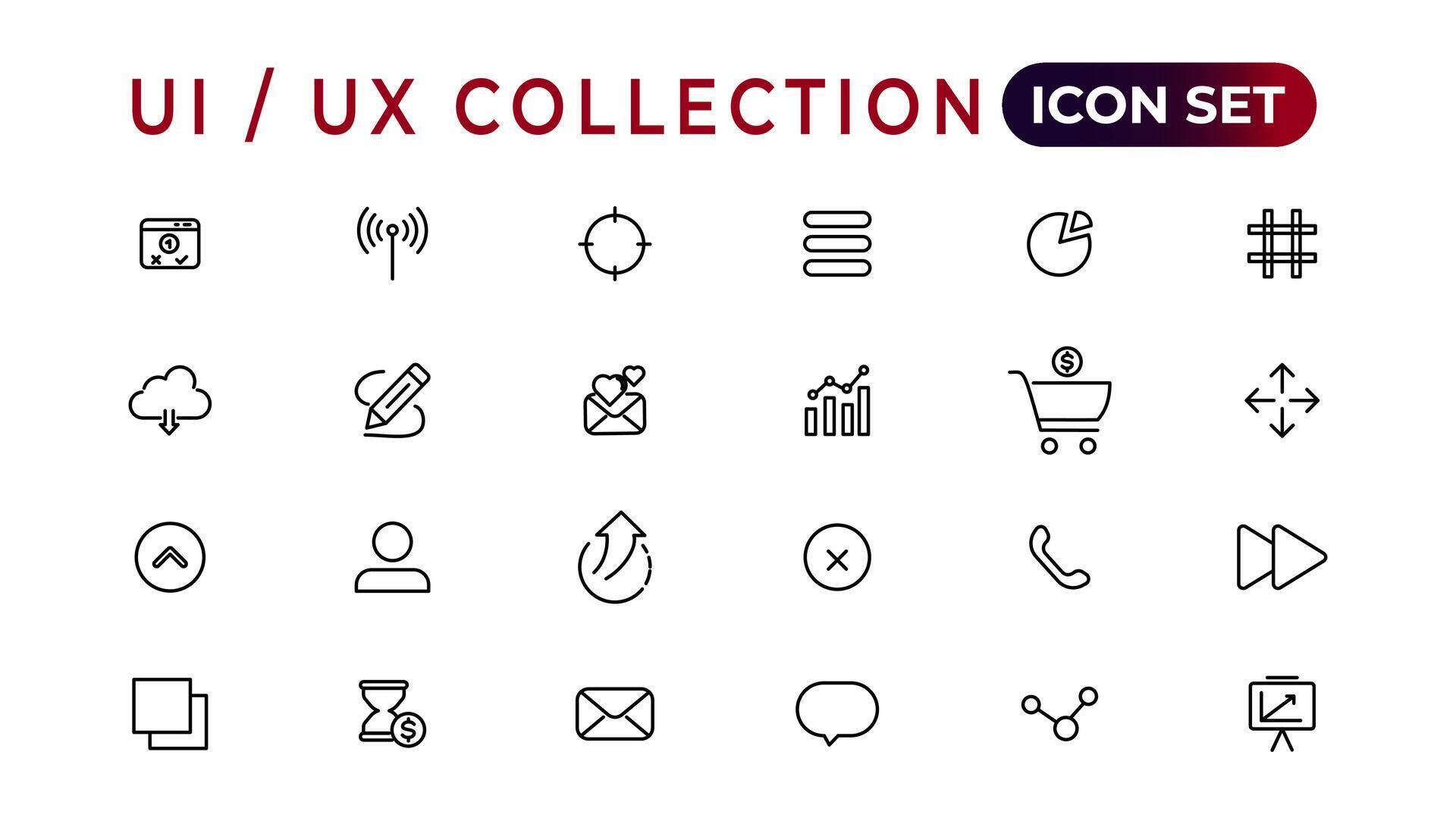 Mega set of ui ux icon set, user interface iconset collection.Set of thin line web icon set ...