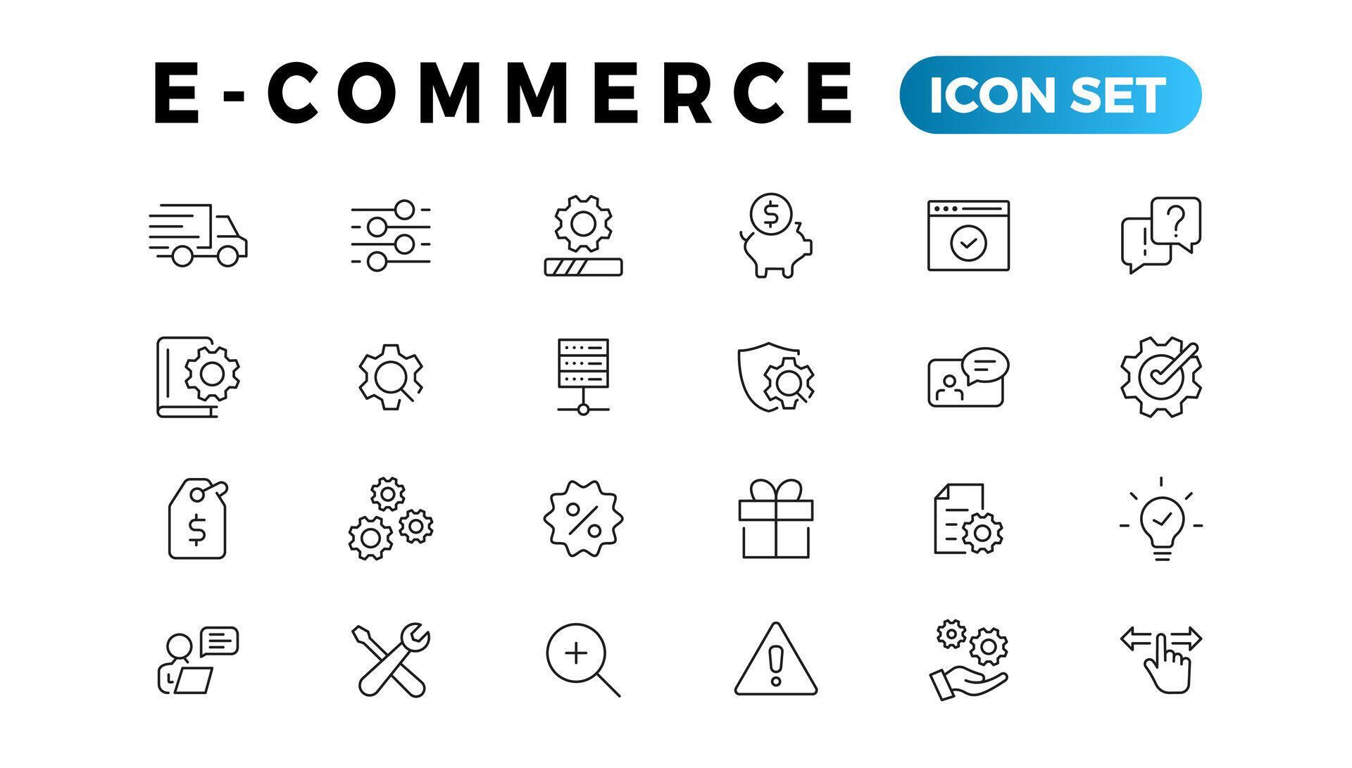 E-commerce icon set. Online shopping and delivery elements. E-business ...