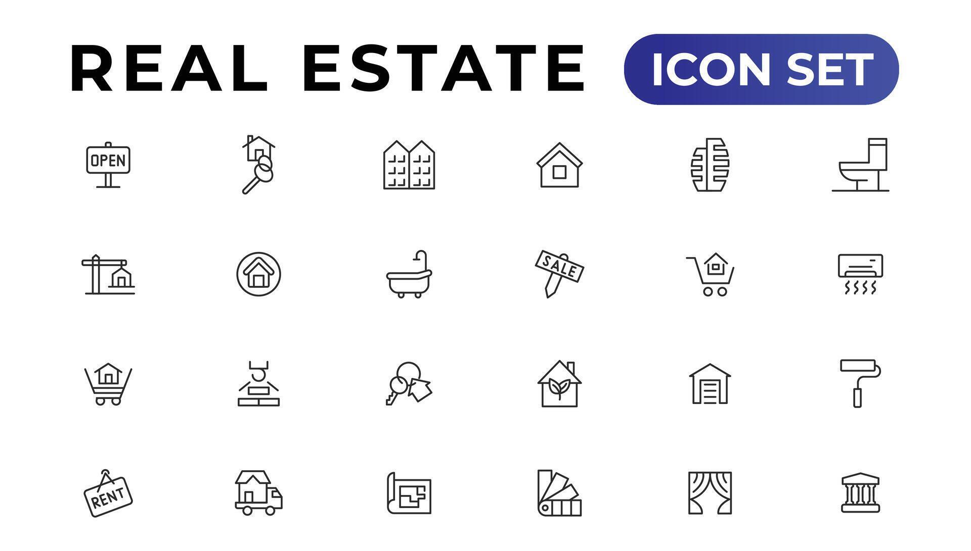 Real Estate Minimal Thin Line Web Icon Set Included The Icons As