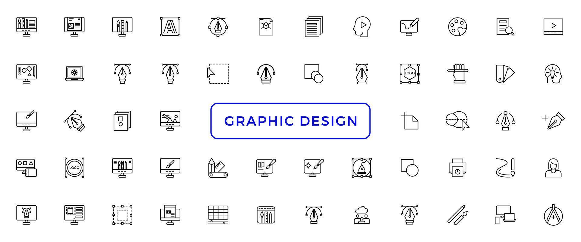 Set of thin line icons of graphic design. Simple linear icons in a ...