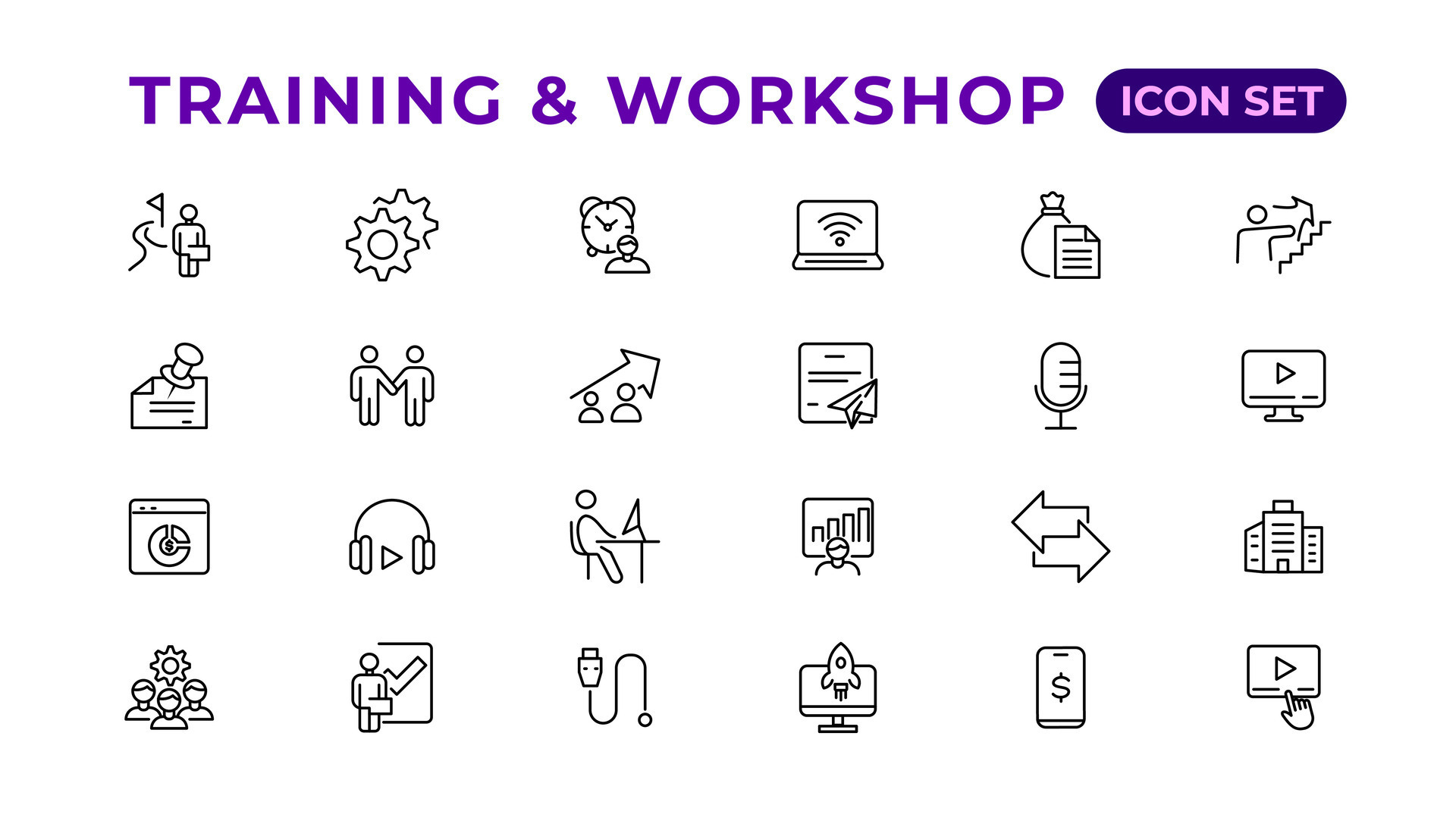 Training and workshop linear icons collection.Set of thin line web icon ...