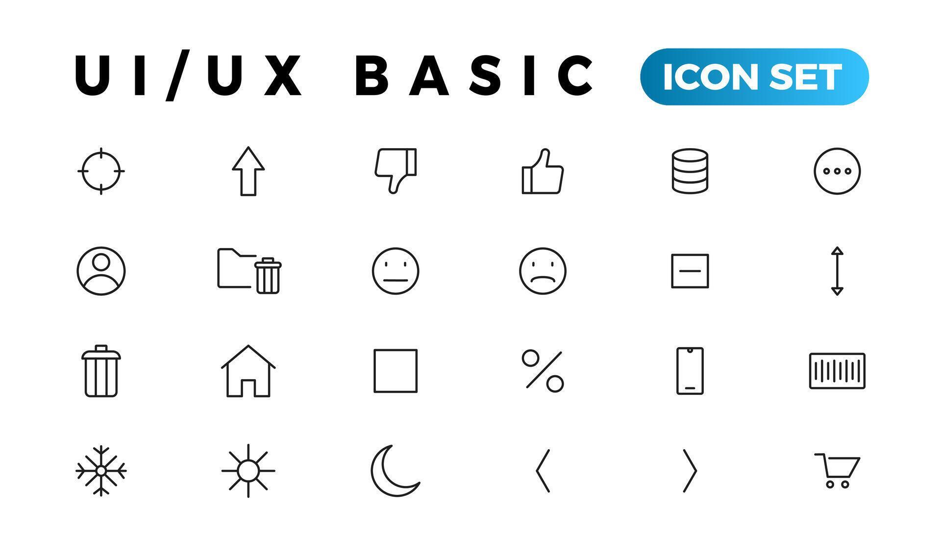 Basic User Interface Essential Set Ui Ux Line Outline Icons For App Web Print Editable